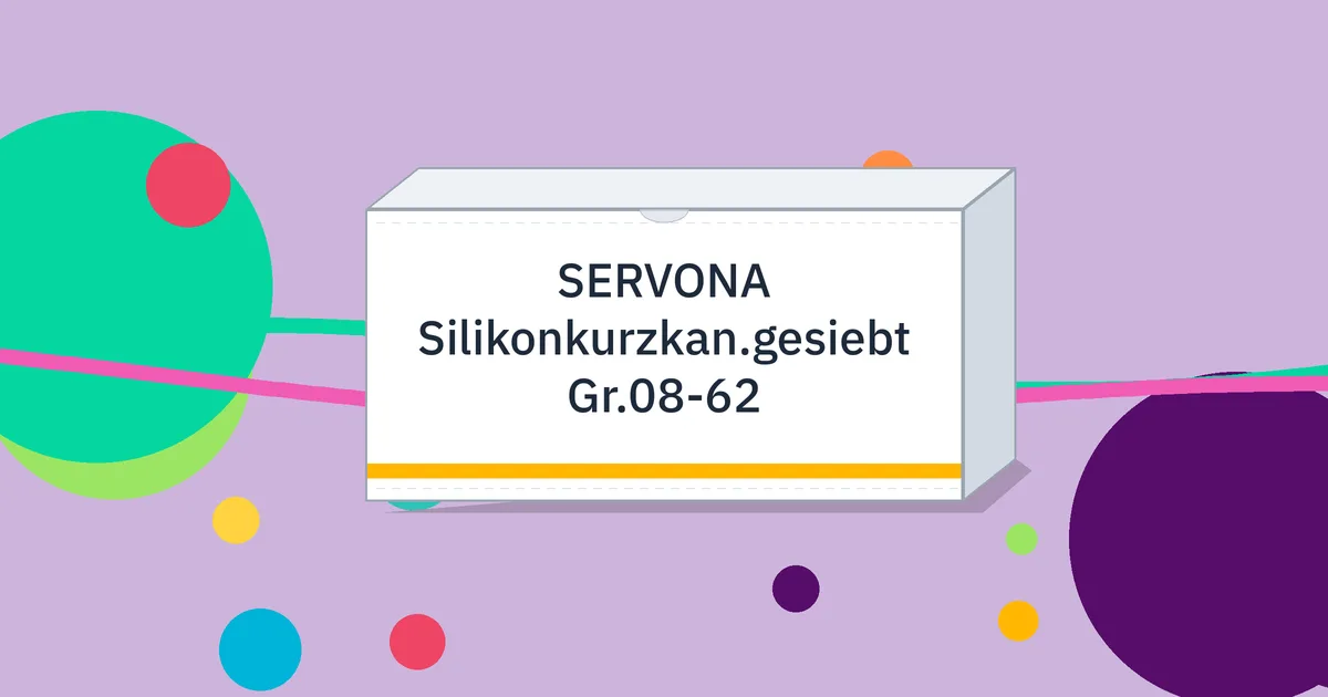 Symbolbild: Packung mit der Aufschrift SERVONA Silikonkurzkan.gesiebt Gr.08-62 (PZN 04054174) – Verfügbarkeit und Bezug in Apotheken in Frankfurt am Main