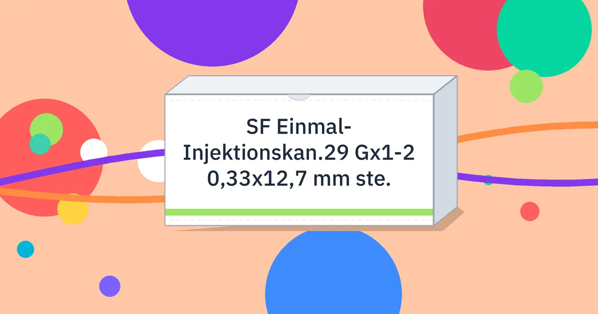 Symbolbild: Packung mit der Aufschrift SF Einmal-Injektionskan.29 Gx1-2 0,33x12,7 mm ste. (PZN 17280854) – Verfügbarkeit und Bezug in Apotheken in Frankfurt am Main