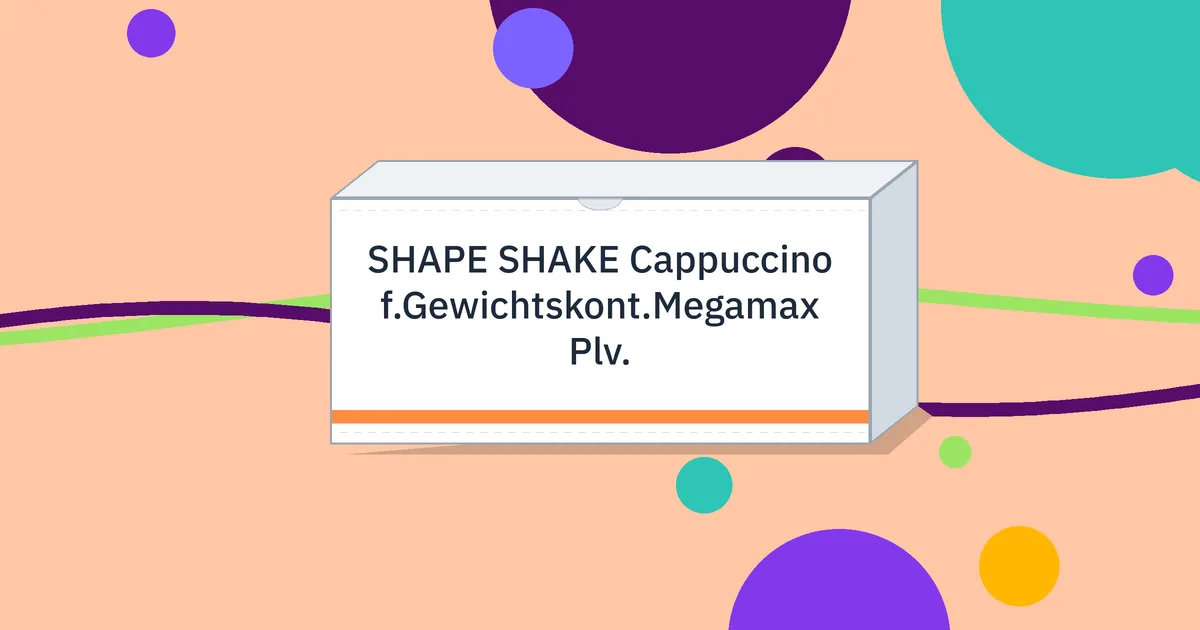 Symbolbild: Packung mit der Aufschrift SHAPE SHAKE Cappuccino f.Gewichtskont.Megamax Plv. (PZN 19961759) – Verfügbarkeit und Bezug in Apotheken in Frankfurt am Main
