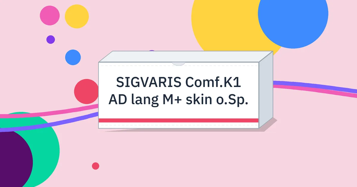 Symbolbild: Packung mit der Aufschrift SIGVARIS Comf.K1 AD lang M+ skin o.Sp. (PZN 17041291) – Verfügbarkeit und Bezug in Apotheken in Frankfurt am Main