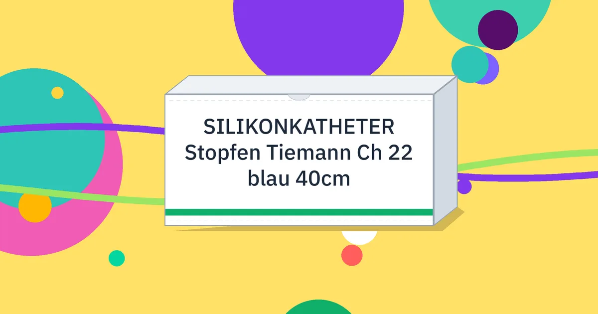 Symbolbild: Packung mit der Aufschrift SILIKONKATHETER Stopfen Tiemann Ch 22 blau 40cm (PZN 09766519) – Verfügbarkeit und Bezug in Apotheken in Frankfurt am Main