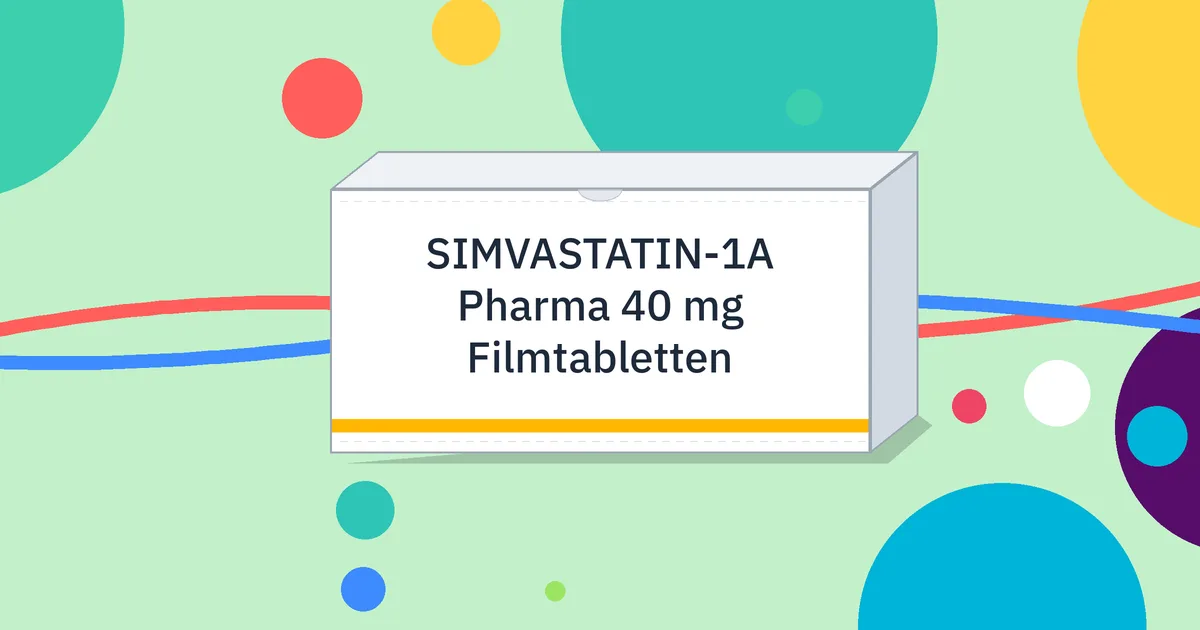 Symbolbild: Packung mit der Aufschrift SIMVASTATIN-1A Pharma 40 mg Filmtabletten (PZN 04105138) – Verfügbarkeit und Bezug in Apotheken in Frankfurt am Main