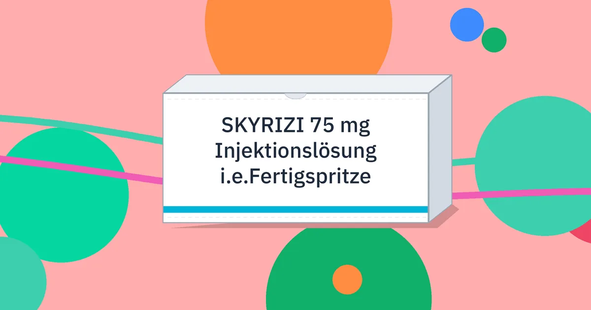 Symbolbild: Packung mit der Aufschrift SKYRIZI 75 mg Injektionslösung i.e.Fertigspritze (PZN 15995000) – Verfügbarkeit und Bezug in Apotheken in Frankfurt am Main