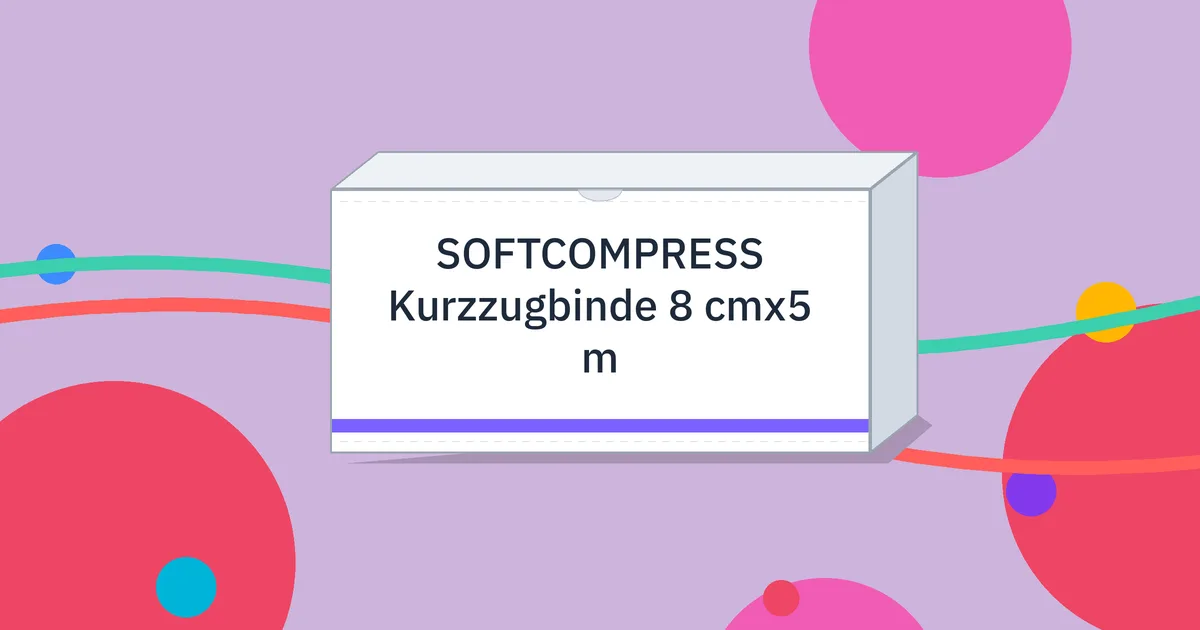 Symbolbild: Packung mit der Aufschrift SOFTCOMPRESS Kurzzugbinde 8 cmx5 m (PZN 13506190) – Verfügbarkeit und Bezug in Apotheken in Frankfurt am Main