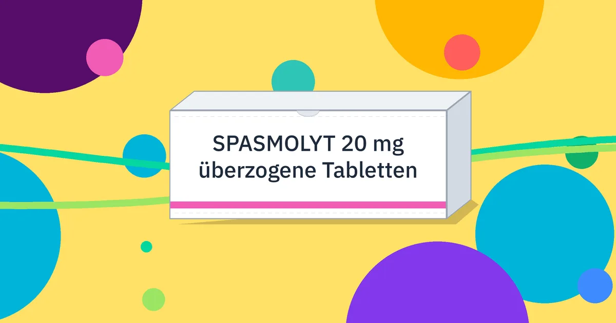 Symbolbild: Packung mit der Aufschrift SPASMOLYT 20 mg überzogene Tabletten (PZN 10183562) – Verfügbarkeit und Bezug in Apotheken in Frankfurt am Main
