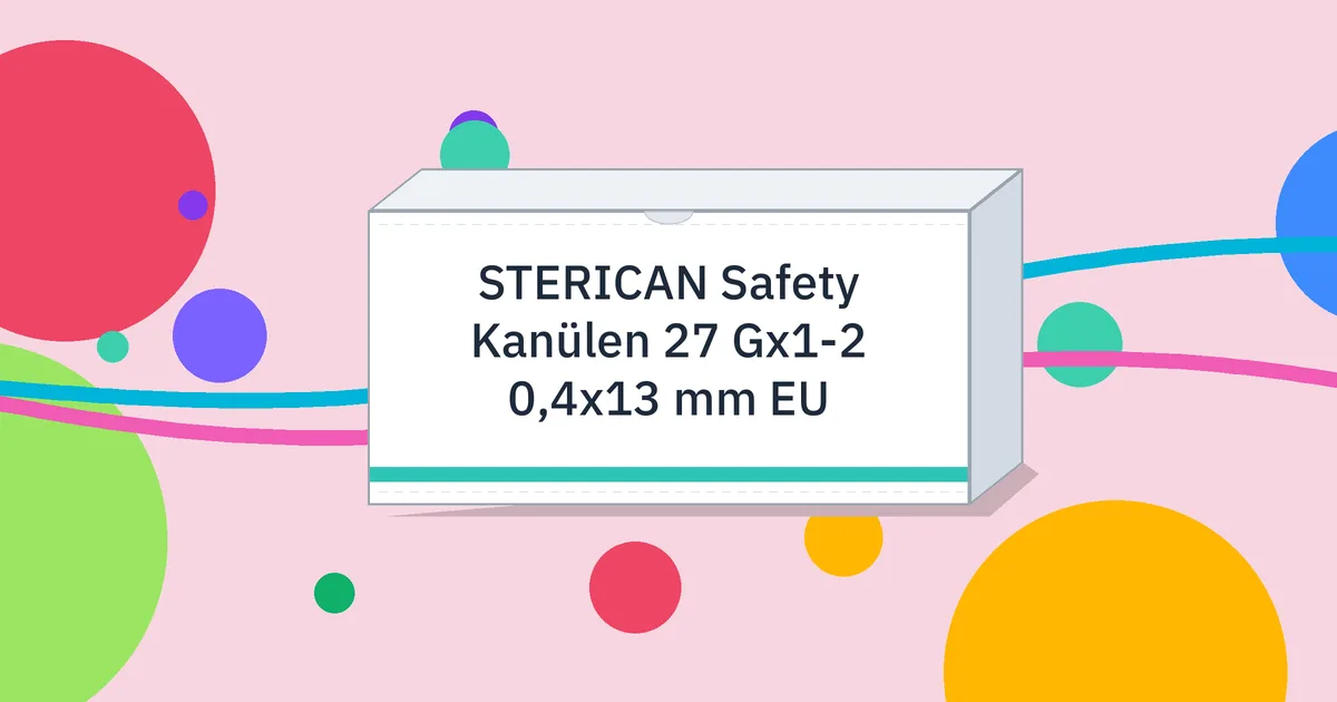 Symbolbild: Packung mit der Aufschrift STERICAN Safety Kanülen 27 Gx1-2 0,4x13 mm EU (PZN 13353734) – Verfügbarkeit und Bezug in Apotheken in Frankfurt am Main