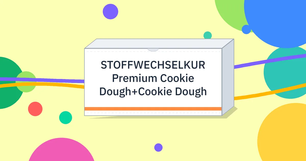 Symbolbild: Packung mit der Aufschrift STOFFWECHSELKUR Premium Cookie Dough+Cookie Dough (PZN 14044260) – Verfügbarkeit und Bezug in Apotheken in Frankfurt am Main