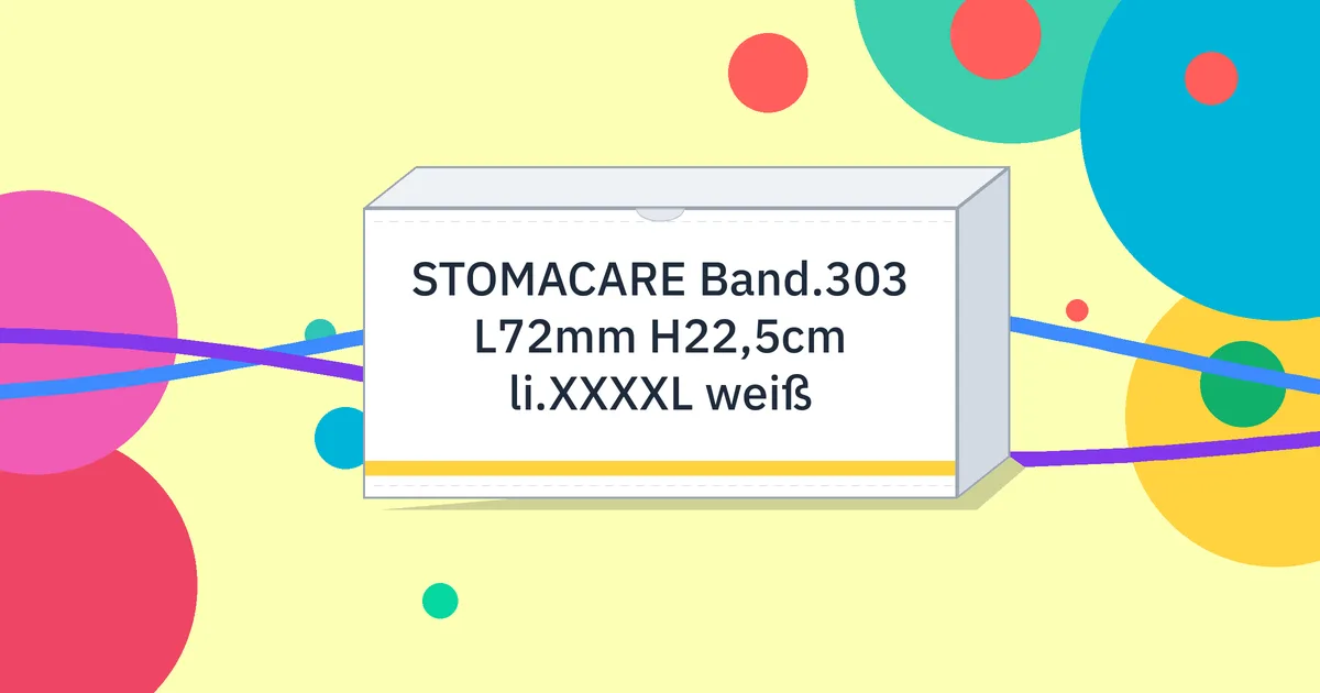 Symbolbild: Packung mit der Aufschrift STOMACARE Band.303 L72mm H22,5cm li.XXXXL weiß (PZN 06431988) – Verfügbarkeit und Bezug in Apotheken in Frankfurt am Main
