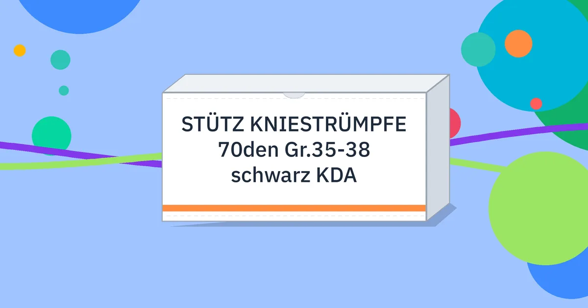 Symbolbild: Packung mit der Aufschrift STÜTZ KNIESTRÜMPFE 70den Gr.35-38 schwarz KDA (PZN 00020304) – Verfügbarkeit und Bezug in Apotheken in Frankfurt am Main