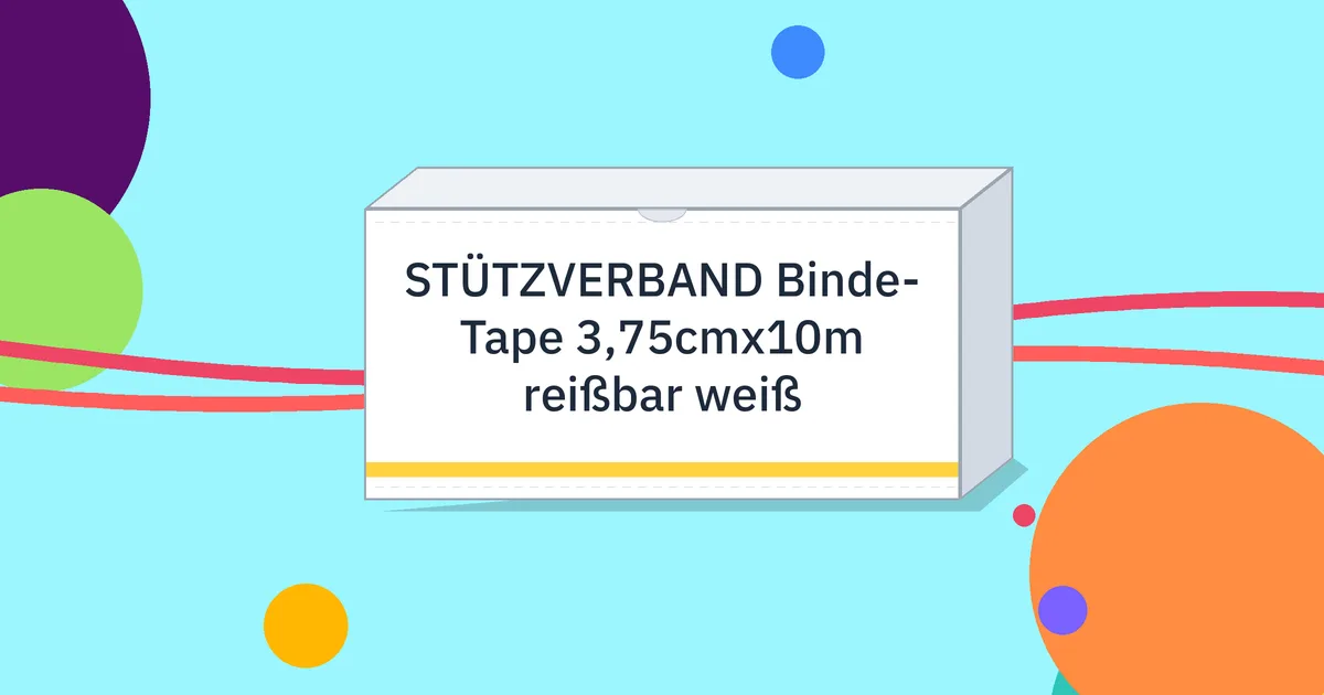 Symbolbild: Packung mit der Aufschrift STÜTZVERBAND Binde-Tape 3,75cmx10m reißbar weiß (PZN 10404537) – Verfügbarkeit und Bezug in Apotheken in Frankfurt am Main
