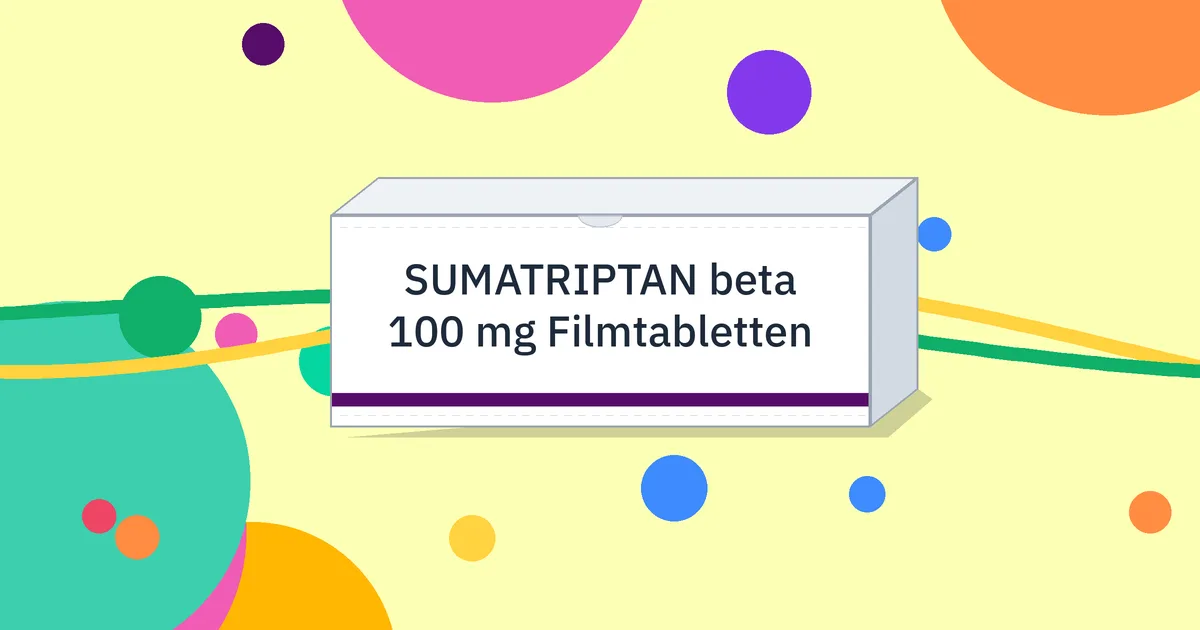 Symbolbild: Packung mit der Aufschrift SUMATRIPTAN beta 100 mg Filmtabletten (PZN 00126936) – Verfügbarkeit und Bezug in Apotheken in Frankfurt am Main