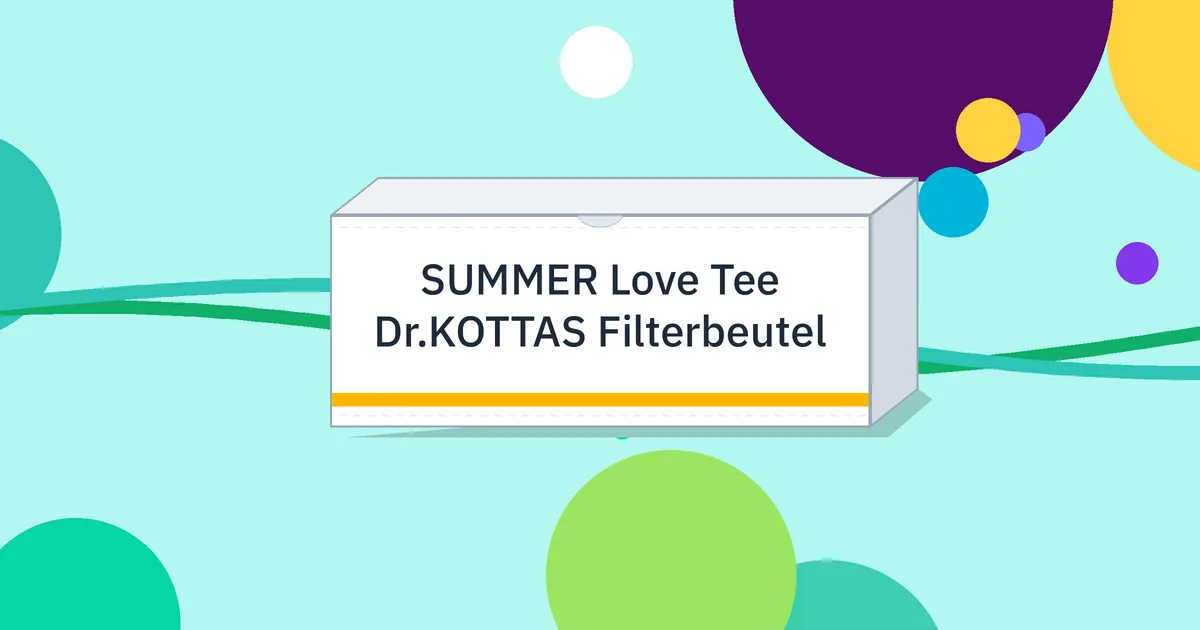 Symbolbild: Packung mit der Aufschrift SUMMER Love Tee Dr.KOTTAS Filterbeutel (PZN 20117997) – Verfügbarkeit und Bezug in Apotheken in Frankfurt am Main