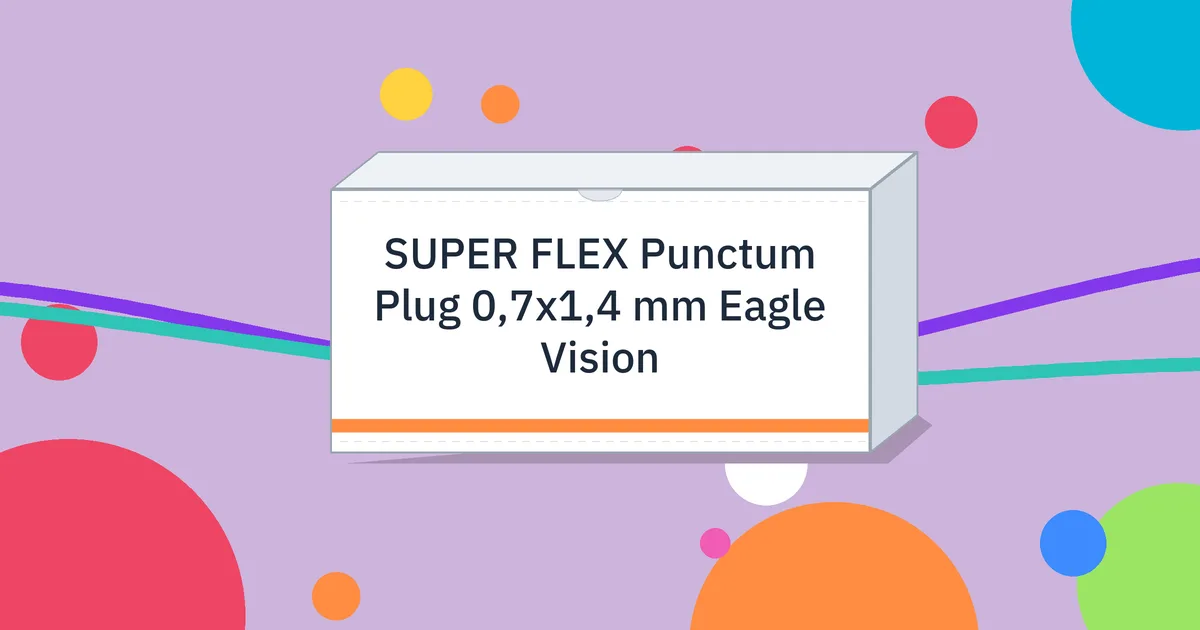 Symbolbild: Packung mit der Aufschrift SUPER FLEX Punctum Plug 0,7x1,4 mm Eagle Vision (PZN 10929317) – Verfügbarkeit und Bezug in Apotheken in Frankfurt am Main