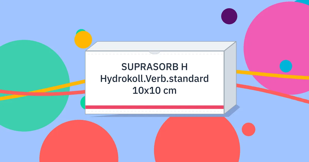 Symbolbild: Packung mit der Aufschrift SUPRASORB H Hydrokoll.Verb.standard 10x10 cm (PZN 14258601) – Verfügbarkeit und Bezug in Apotheken in Frankfurt am Main