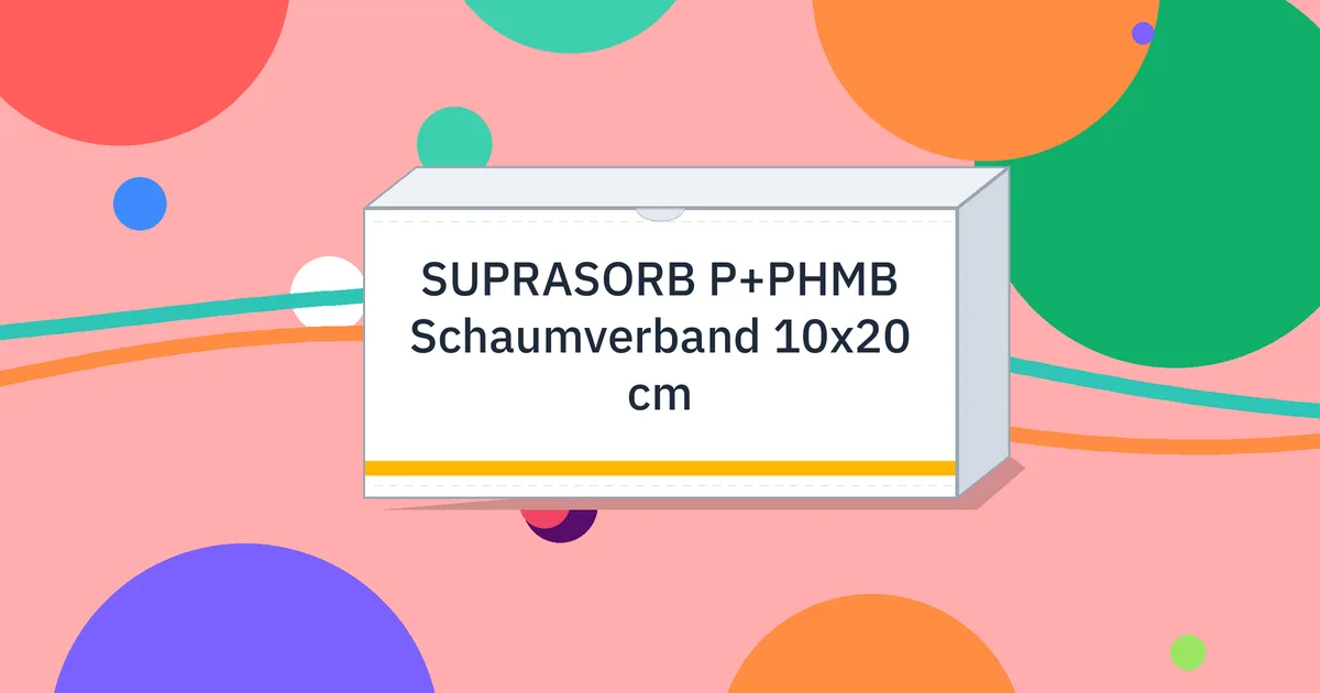 Symbolbild: Packung mit der Aufschrift SUPRASORB P+PHMB Schaumverband 10x20 cm (PZN 20802612) – Verfügbarkeit und Bezug in Apotheken in Frankfurt am Main