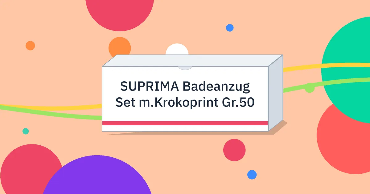 Symbolbild: Packung mit der Aufschrift SUPRIMA Badeanzug Set m.Krokoprint Gr.50 (PZN 15623994) – Verfügbarkeit und Bezug in Apotheken in Frankfurt am Main
