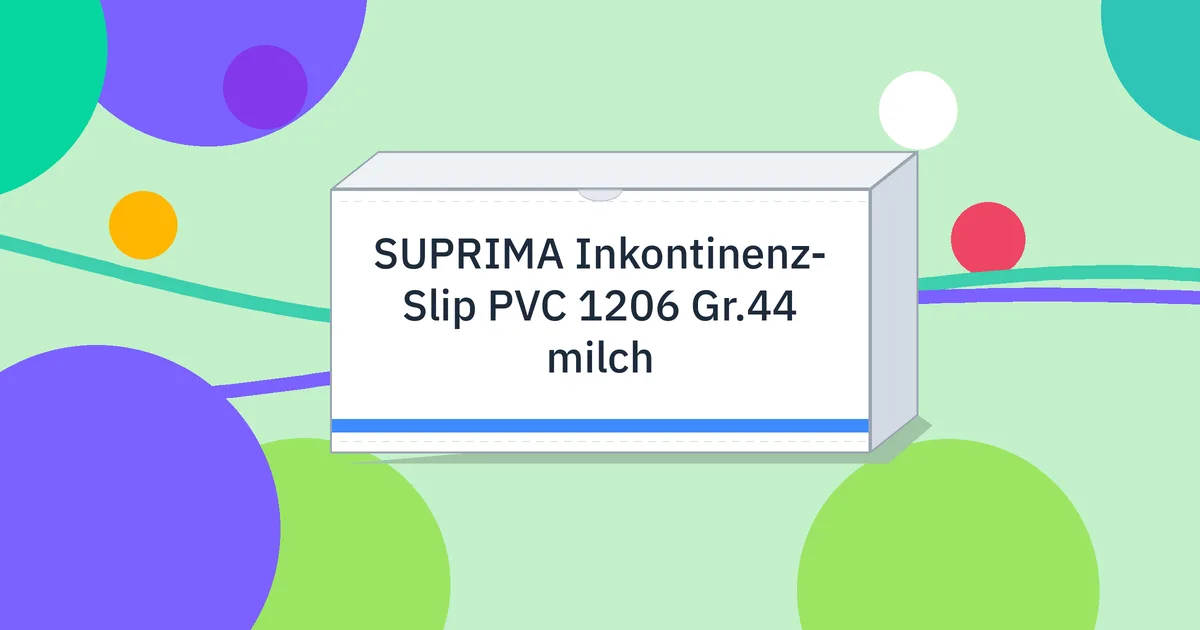Symbolbild: Packung mit der Aufschrift SUPRIMA Inkontinenz-Slip PVC 1206 Gr.44 milch (PZN 03922208) – Verfügbarkeit und Bezug in Apotheken in Frankfurt am Main
