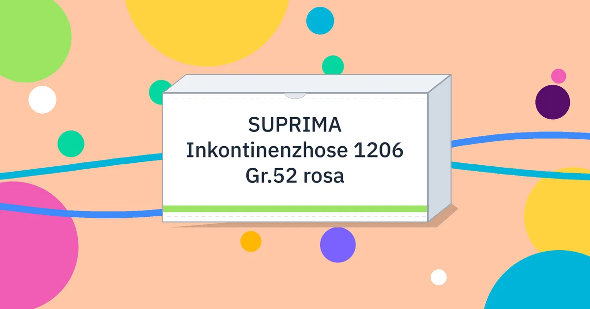 Symbolbild: Packung mit der Aufschrift SUPRIMA Inkontinenzhose 1206 Gr.52 rosa (PZN 03021675) – Verfügbarkeit und Bezug in Apotheken in Frankfurt am Main