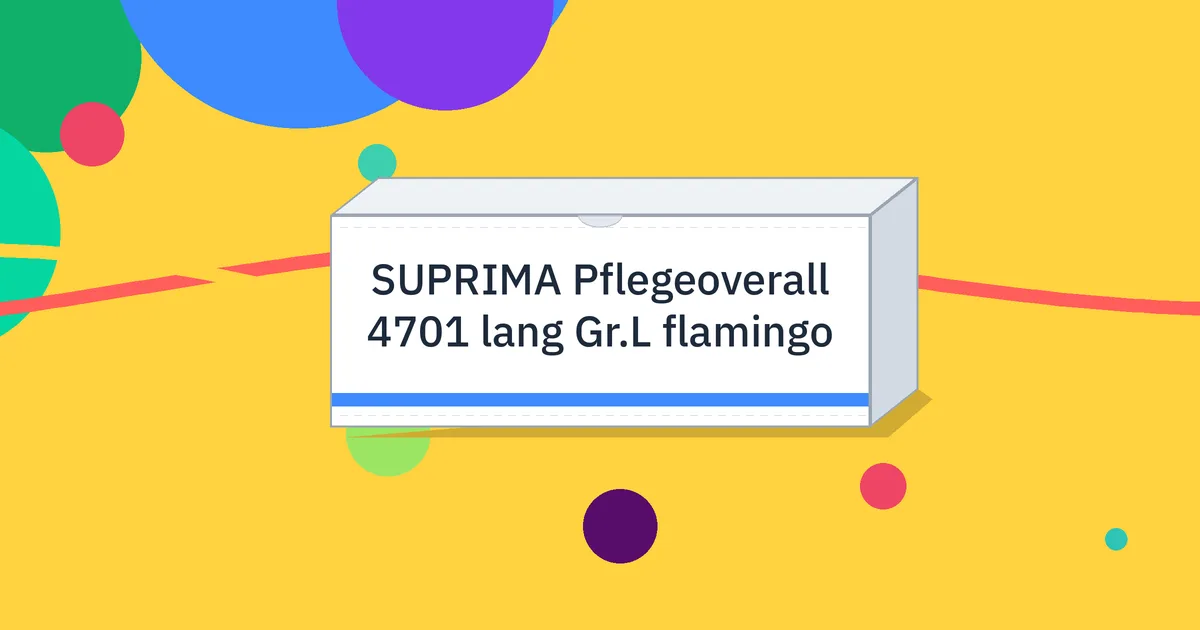 Symbolbild: Packung mit der Aufschrift SUPRIMA Pflegeoverall 4701 lang Gr.L flamingo (PZN 09376907) – Verfügbarkeit und Bezug in Apotheken in Frankfurt am Main