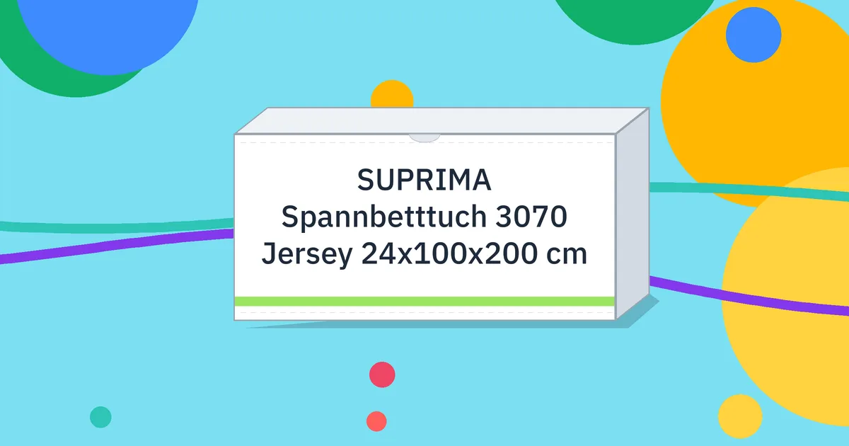 Symbolbild: Packung mit der Aufschrift SUPRIMA Spannbetttuch 3070 Jersey 24x100x200 cm (PZN 07248720) – Verfügbarkeit und Bezug in Apotheken in Frankfurt am Main