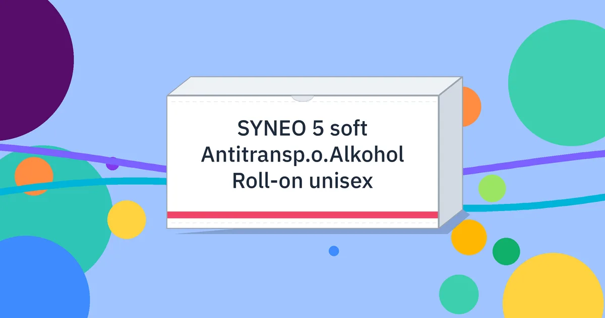 Symbolbild: Packung mit der Aufschrift SYNEO 5 soft Antitransp.o.Alkohol Roll-on unisex (PZN 17393340) – Verfügbarkeit und Bezug in Apotheken in Frankfurt am Main