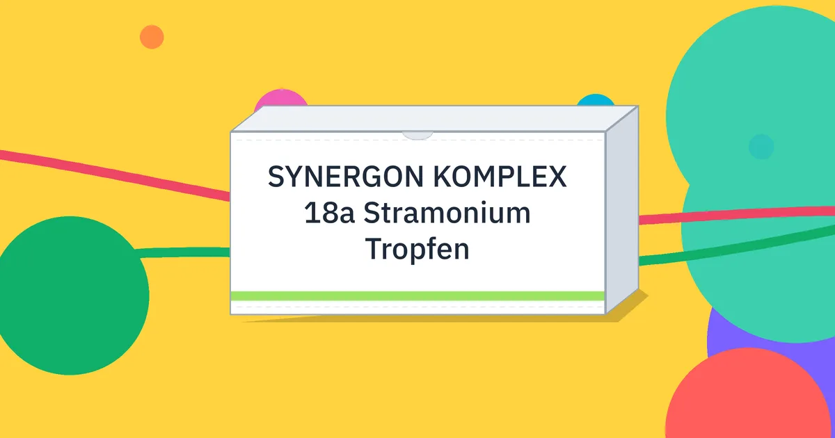 Symbolbild: Packung mit der Aufschrift SYNERGON KOMPLEX 18a Stramonium Tropfen (PZN 01855146) – Verfügbarkeit und Bezug in Apotheken in Frankfurt am Main