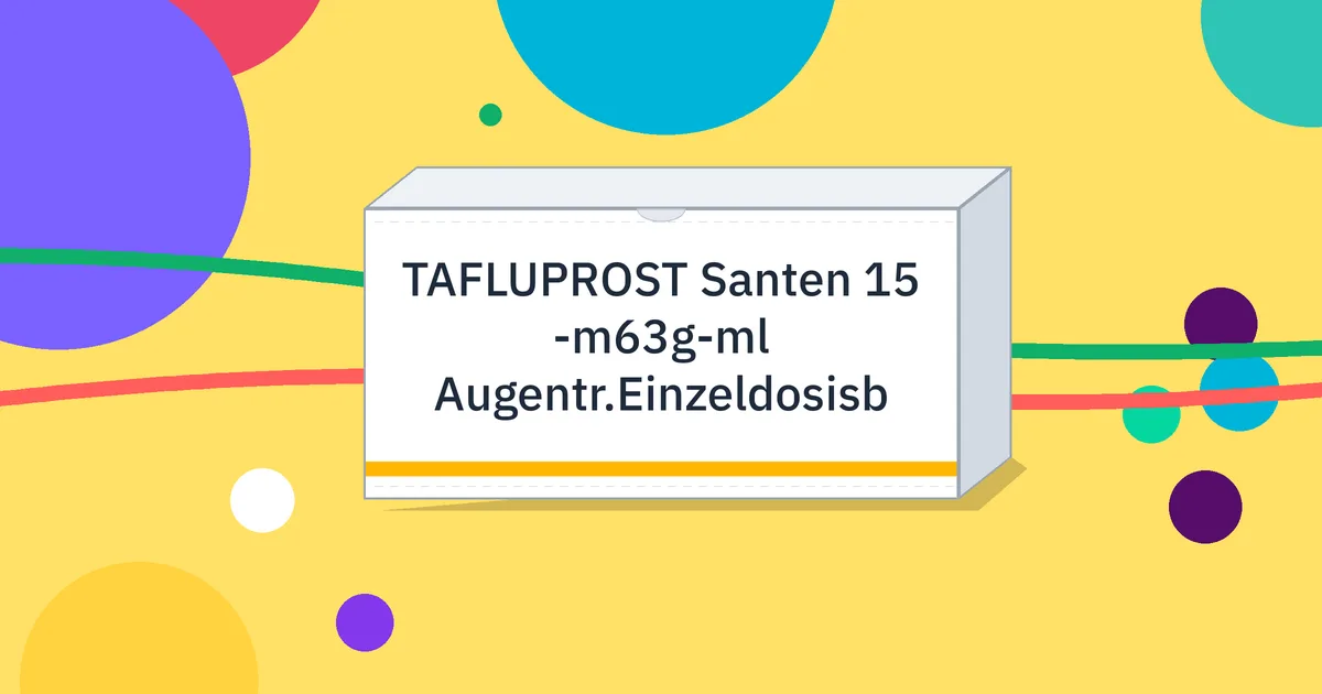 Symbolbild: Packung mit der Aufschrift TAFLUPROST Santen 15 -m63g-ml Augentr.Einzeldosisb (PZN 18130074) – Verfügbarkeit und Bezug in Apotheken in Frankfurt am Main