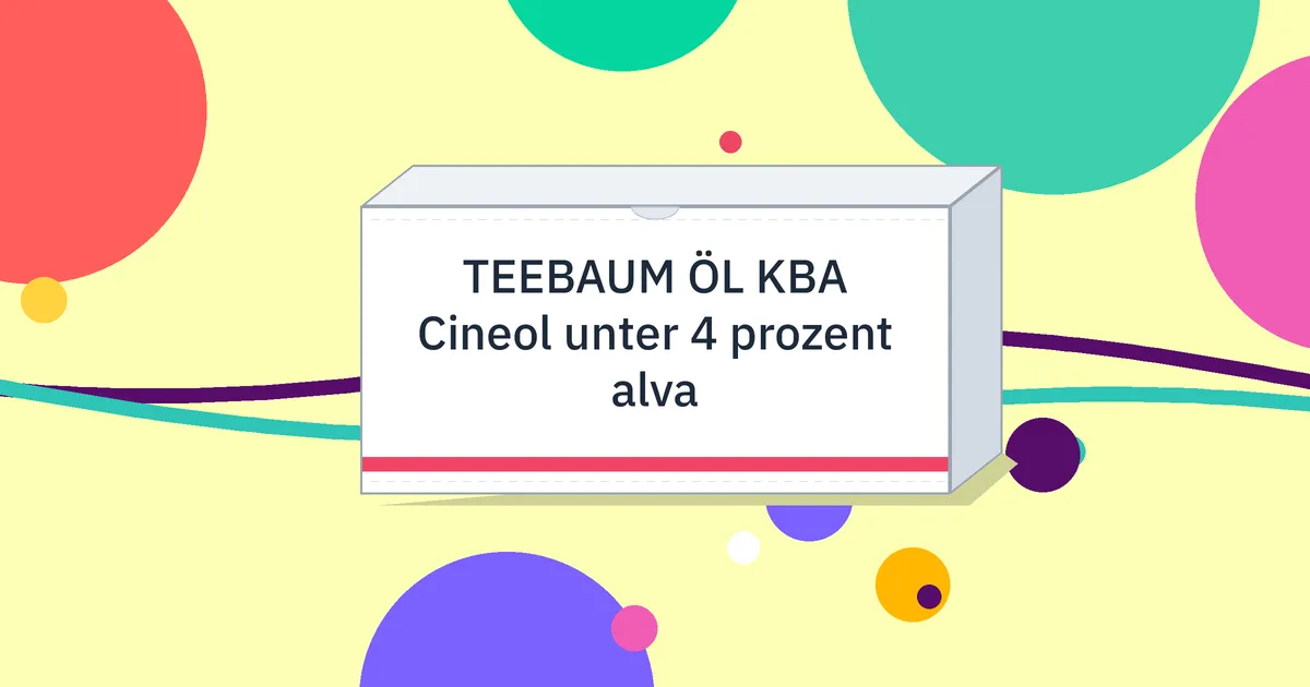 Symbolbild: Packung mit der Aufschrift TEEBAUM ÖL KBA Cineol unter 4 prozent alva (PZN 07409057) – Verfügbarkeit und Bezug in Apotheken in Frankfurt am Main
