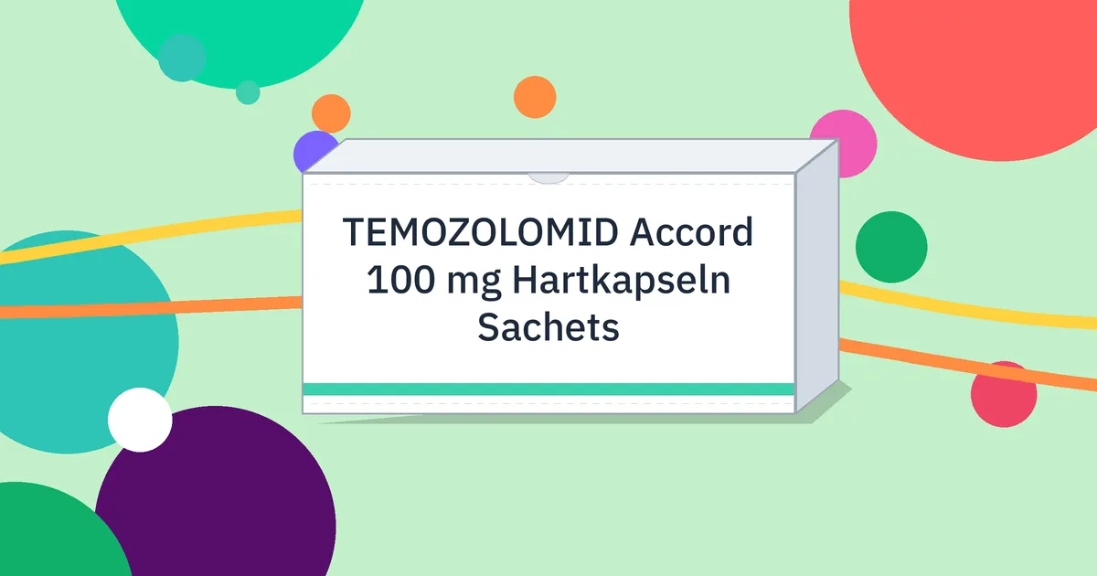 Symbolbild: Packung mit der Aufschrift TEMOZOLOMID Accord 100 mg Hartkapseln Sachets (PZN 16807070) – Verfügbarkeit und Bezug in Apotheken in Frankfurt am Main