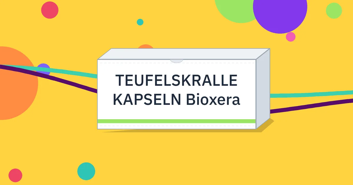 Symbolbild: Packung mit der Aufschrift TEUFELSKRALLE KAPSELN Bioxera (PZN 19765248) – Verfügbarkeit und Bezug in Apotheken in Frankfurt am Main