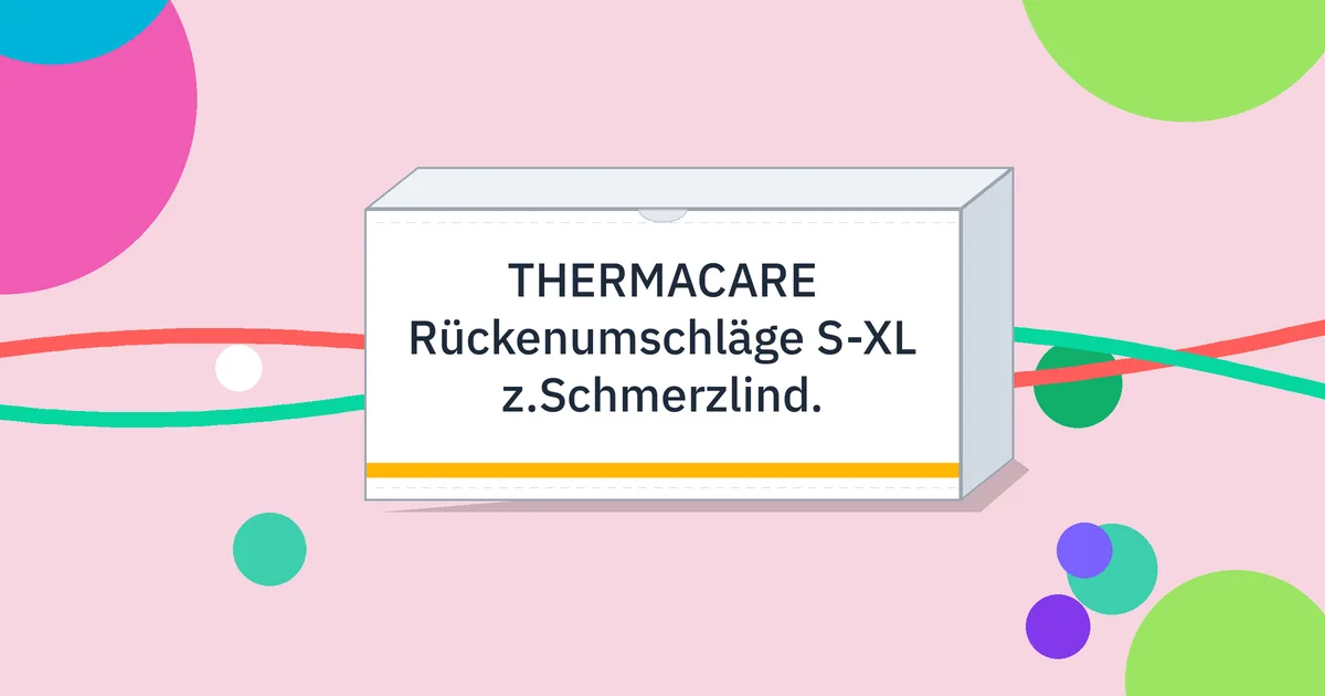 Symbolbild: Packung mit der Aufschrift THERMACARE Rückenumschläge S-XL z.Schmerzlind. (PZN 18081476) – Verfügbarkeit und Bezug in Apotheken in Frankfurt am Main