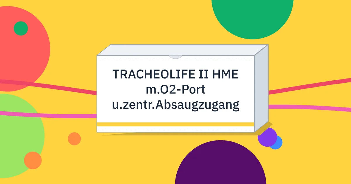 Symbolbild: Packung mit der Aufschrift TRACHEOLIFE II HME m.O2-Port u.zentr.Absaugzugang (PZN 04110369) – Verfügbarkeit und Bezug in Apotheken in Frankfurt am Main