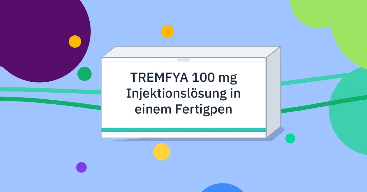 Symbolbild: Packung mit der Aufschrift TREMFYA 100 mg Injektionslösung in einem Fertigpen (PZN 17205982) – Verfügbarkeit und Bezug in Apotheken in Frankfurt am Main