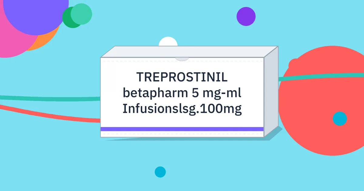 Symbolbild: Packung mit der Aufschrift TREPROSTINIL betapharm 5 mg-ml Infusionslsg.100mg (PZN 07751063) – Verfügbarkeit und Bezug in Apotheken in Frankfurt am Main