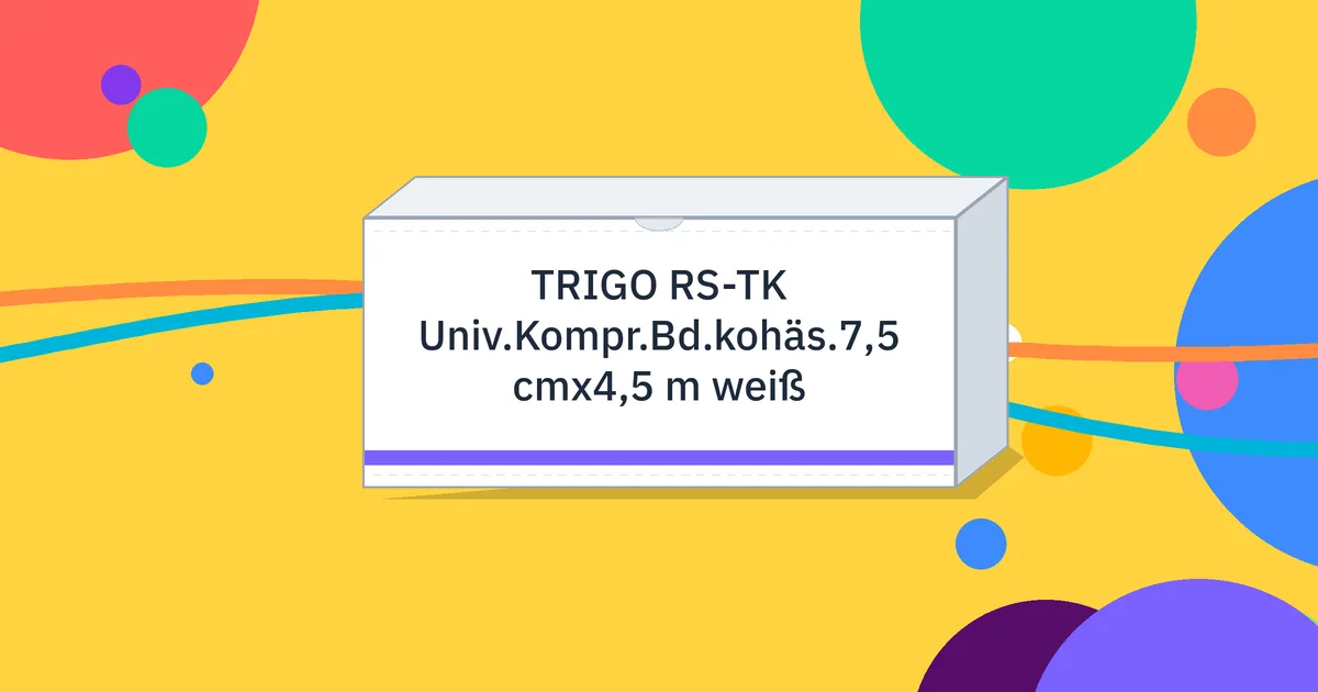 Symbolbild: Packung mit der Aufschrift TRIGO RS-TK Univ.Kompr.Bd.kohäs.7,5 cmx4,5 m weiß (PZN 12902110) – Verfügbarkeit und Bezug in Apotheken in Frankfurt am Main