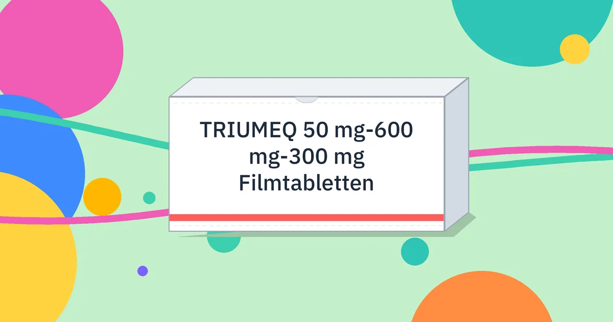 Symbolbild: Packung mit der Aufschrift TRIUMEQ 50 mg-600 mg-300 mg Filmtabletten (PZN 19289894) – Verfügbarkeit und Bezug in Apotheken in Frankfurt am Main
