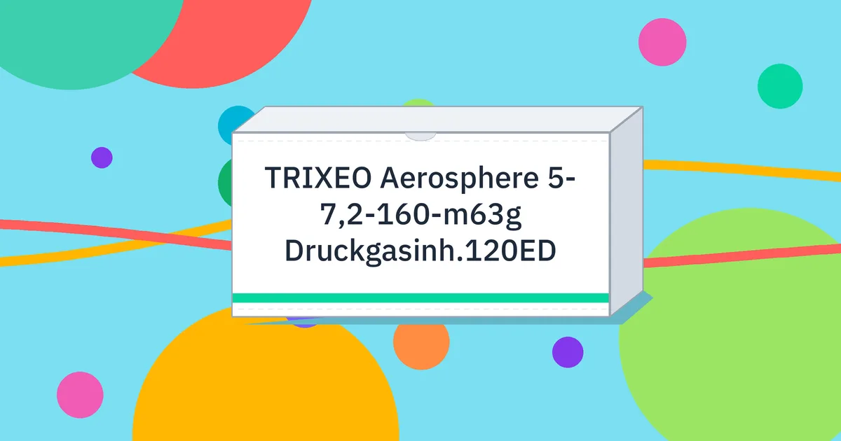 Symbolbild: Packung mit der Aufschrift TRIXEO Aerosphere 5-7,2-160-m63g Druckgasinh.120ED (PZN 18159190) – Verfügbarkeit und Bezug in Apotheken in Frankfurt am Main