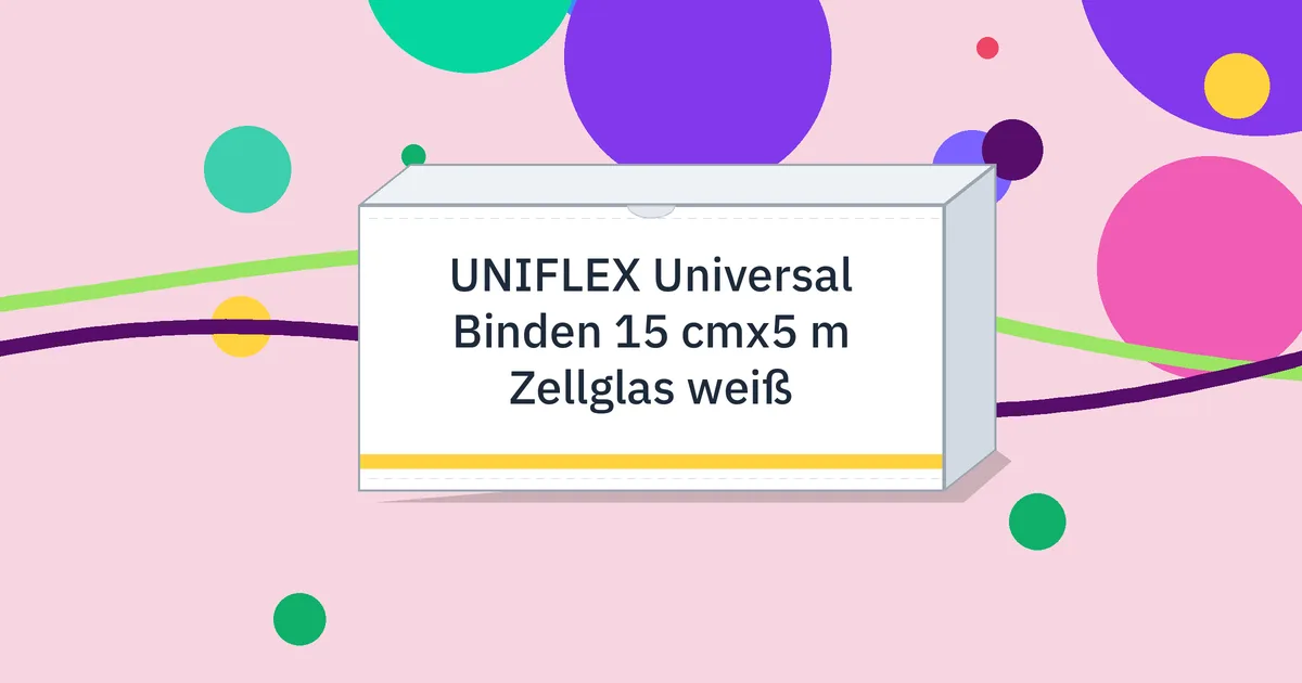 Symbolbild: Packung mit der Aufschrift UNIFLEX Universal Binden 15 cmx5 m Zellglas weiß (PZN 04589320) – Verfügbarkeit und Bezug in Apotheken in Frankfurt am Main