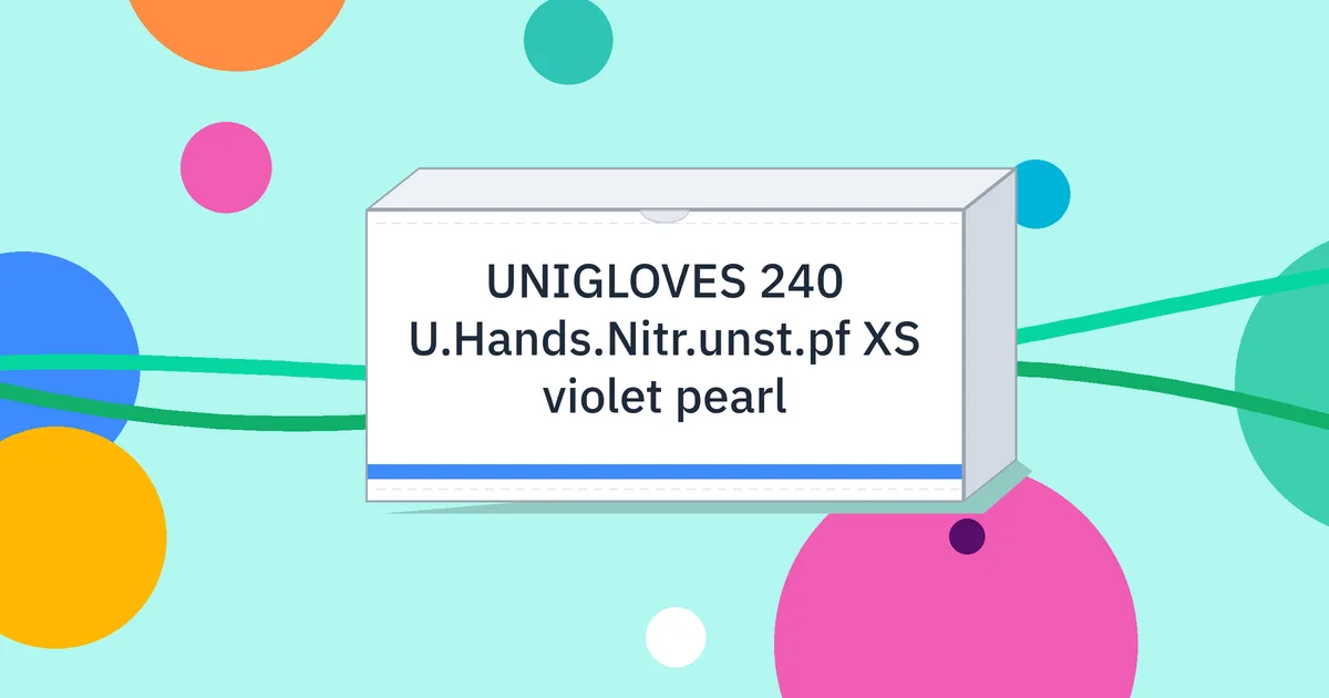 Symbolbild: Packung mit der Aufschrift UNIGLOVES 240 U.Hands.Nitr.unst.pf XS violet pearl (PZN 18101724) – Verfügbarkeit und Bezug in Apotheken in Frankfurt am Main