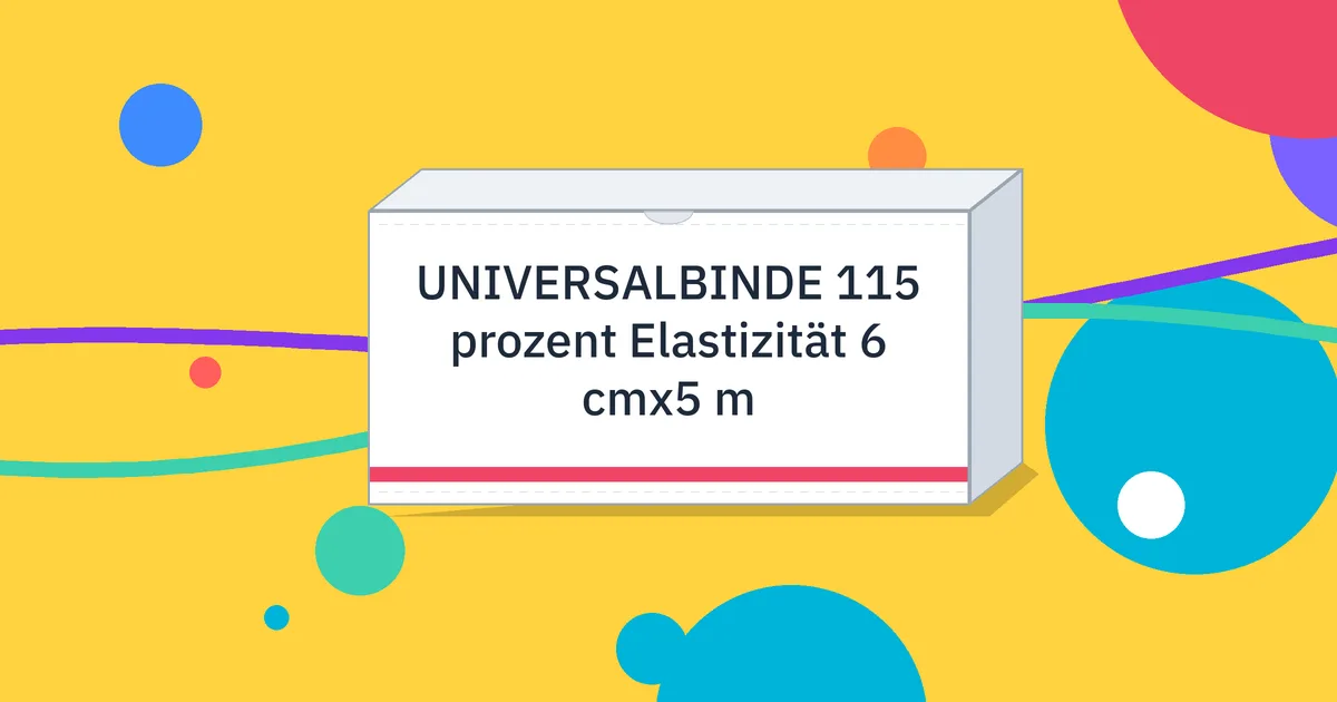 Symbolbild: Packung mit der Aufschrift UNIVERSALBINDE 115 prozent Elastizität 6 cmx5 m (PZN 08443234) – Verfügbarkeit und Bezug in Apotheken in Frankfurt am Main