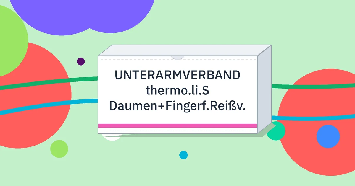 Symbolbild: Packung mit der Aufschrift UNTERARMVERBAND thermo.li.S Daumen+Fingerf.Reißv. (PZN 08429843) – Verfügbarkeit und Bezug in Apotheken in Frankfurt am Main