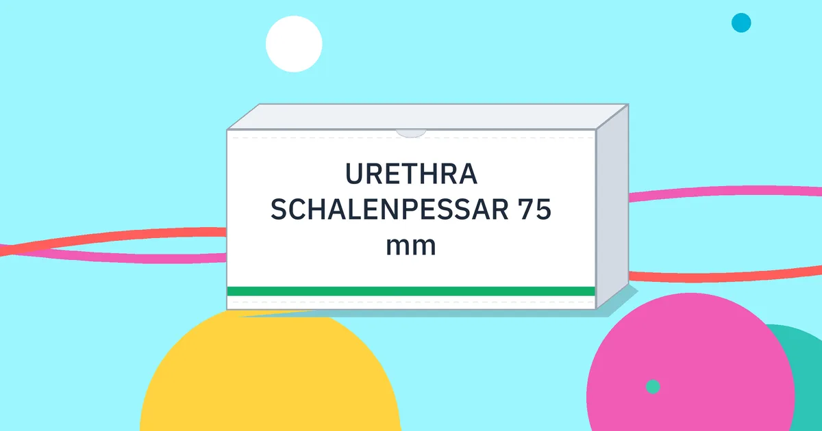 Symbolbild: Packung mit der Aufschrift URETHRA SCHALENPESSAR 75 mm (PZN 07279896) – Verfügbarkeit und Bezug in Apotheken in Frankfurt am Main