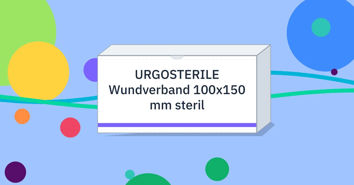 Symbolbild: Packung mit der Aufschrift URGOSTERILE Wundverband 100x150 mm steril (PZN 19526377) – Verfügbarkeit und Bezug in Apotheken in Frankfurt am Main