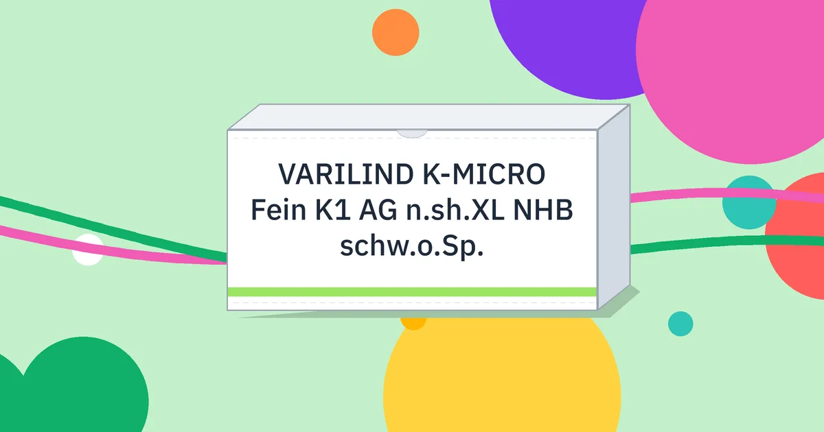 Symbolbild: Packung mit der Aufschrift VARILIND K-MICRO Fein K1 AG n.sh.XL NHB schw.o.Sp. (PZN 20555326) – Verfügbarkeit und Bezug in Apotheken in Frankfurt am Main