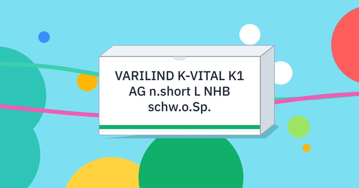 Symbolbild: Packung mit der Aufschrift VARILIND K-VITAL K1 AG n.short L NHB schw.o.Sp. (PZN 20563627) – Verfügbarkeit und Bezug in Apotheken in Frankfurt am Main