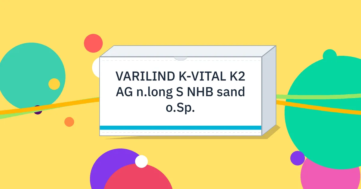 Symbolbild: Packung mit der Aufschrift VARILIND K-VITAL K2 AG n.long S NHB sand o.Sp. (PZN 20564466) – Verfügbarkeit und Bezug in Apotheken in Frankfurt am Main