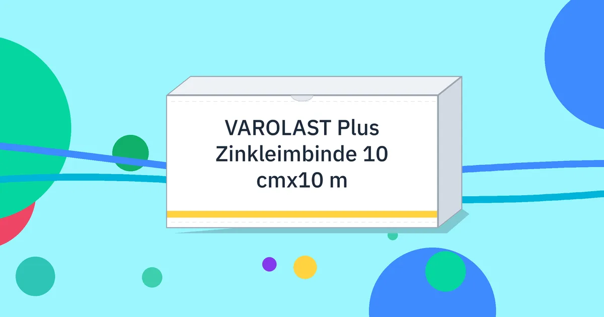 Symbolbild: Packung mit der Aufschrift VAROLAST Plus Zinkleimbinde 10 cmx10 m (PZN 14443563) – Verfügbarkeit und Bezug in Apotheken in Frankfurt am Main