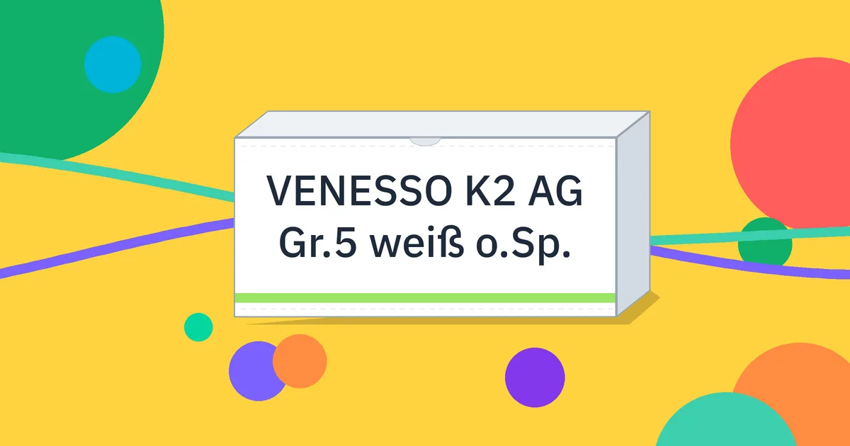 Symbolbild: Packung mit der Aufschrift VENESSO K2 AG Gr.5 weiß o.Sp. (PZN 03281583) – Verfügbarkeit und Bezug in Apotheken in Frankfurt am Main