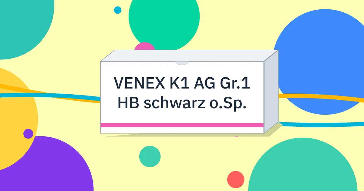 Symbolbild: Packung mit der Aufschrift VENEX K1 AG Gr.1 HB schwarz o.Sp. (PZN 03194080) – Verfügbarkeit und Bezug in Apotheken in Frankfurt am Main