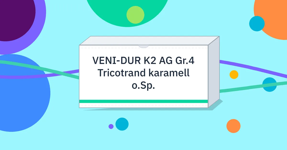 Symbolbild: Packung mit der Aufschrift VENI-DUR K2 AG Gr.4 Tricotrand karamell o.Sp. (PZN 13762496) – Verfügbarkeit und Bezug in Apotheken in Frankfurt am Main